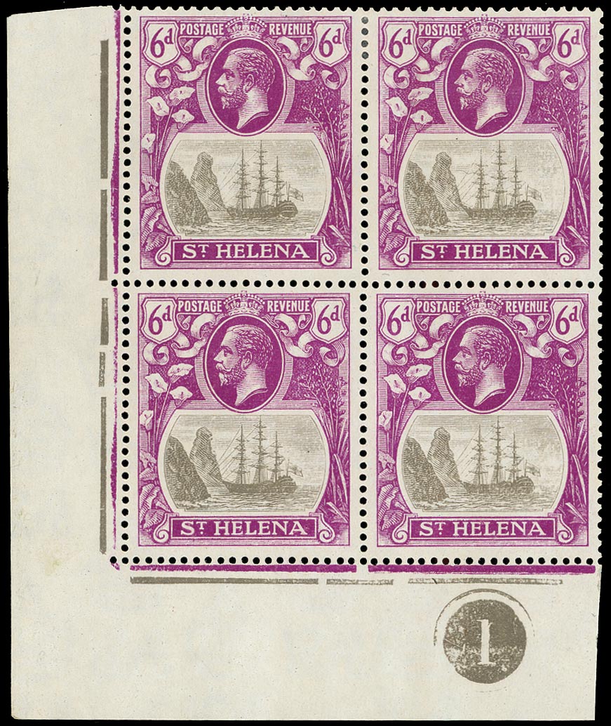 ST HELENA 1922 SG104c Mint 6d grey and bright purple variety Cleft roc ...