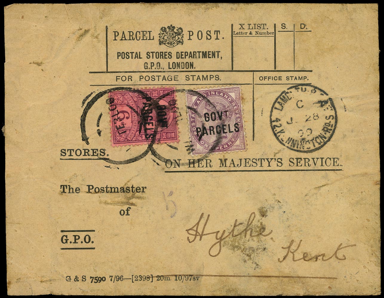 GB 1899 SGO66, O69 Official Complete Postal Stores Dept 'Parcel Post ...