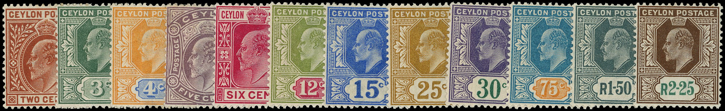 CEYLON 1903 SG265/76 Mint KEVII set of 12 to 2r25 watermark Crown CA ...